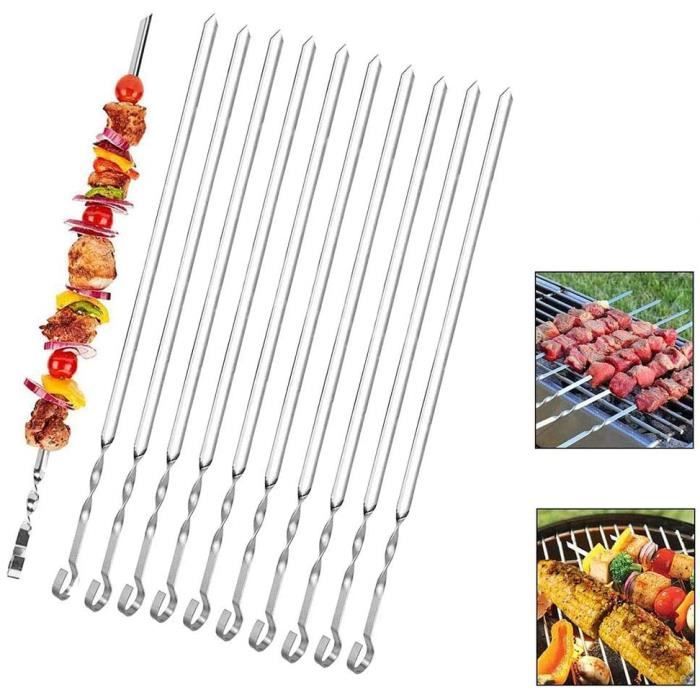 BBQ Grill Kabob Skewers Stainless Steel,BBQ Kebab Meat Skewers Set 10 PCS,BBQ Skewers needles ...