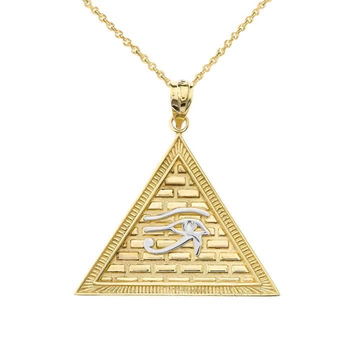 Collier Pendentif Pyramide Egyptienne avec Oeil d'Horus en Bicolore 9 ct Or Jaune - Achat ...
