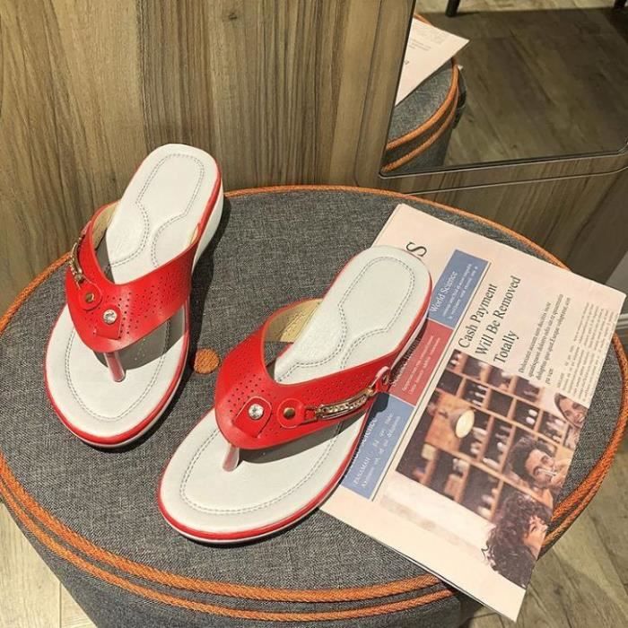 Sandales de plage à semelles compensées pour femmes été à boutons ...