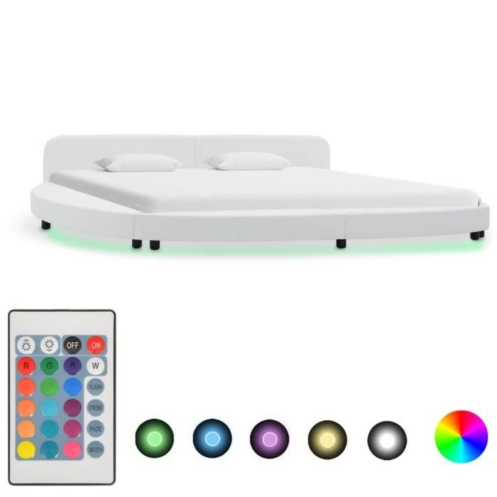 Mode Lit Grand Cadre de lit avec LED Blanc Similicuir 180 x 200 cm ...