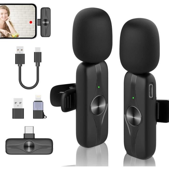 2Pcs Micro Cravate Sans Fil Pour Iphone-Android-Ipad-Pc, Mini Wireless Lavalier Microphone ...