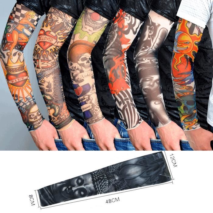 6 pièces Manche Manchette Bras Faux Tatouage Tatoo Collant Extension ...