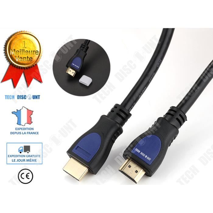Câble HDMI - Tech Discount - 1,5m - Haut débit compatible Ethernet - Vision 3D - Retour audio ...