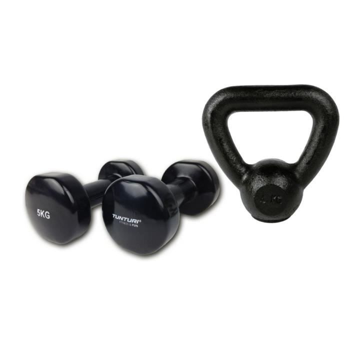 Tunturi - Ensemble de fitness - Haltères 2 x 5kg Vinyle - Kettlebell ...