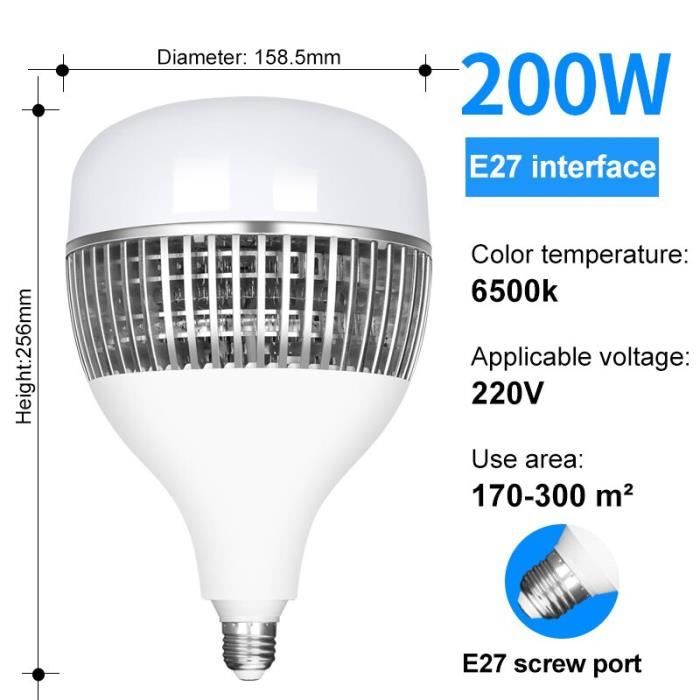 AMPOULE LED,E27 200W--Ampoule LED Super brillante, lampe à économie'énergie, bouche de vis ...