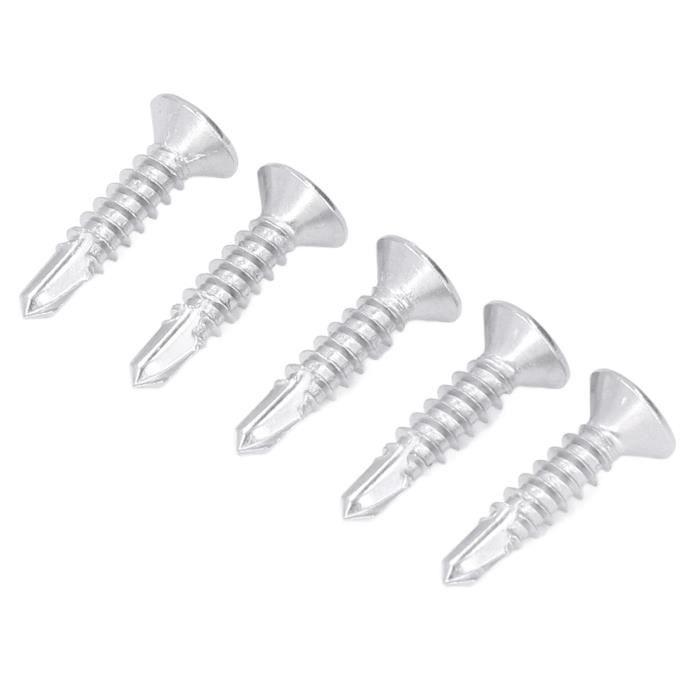 Zerone Vis autoperceuses 200pcs vis auto-perceuse tête fraisée cruciforme 410 acier inoxydable ...