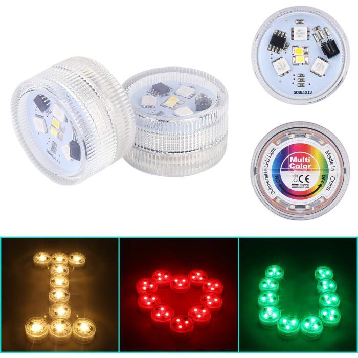 10 Pcs Mini Lumières Led Submersible, Lampe Sous-Marines Étanche Rgb ...