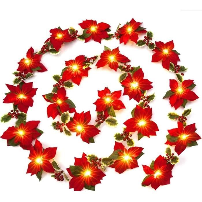 Guirlande Noel Avec Baies Rouges Fleur, Guirlande Noel Sapin Artificiel ...