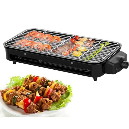 Barbecue Électrique de Table - BYONDSELF - 1500W -Large surface, Thermostat réglable, Cuisson ...