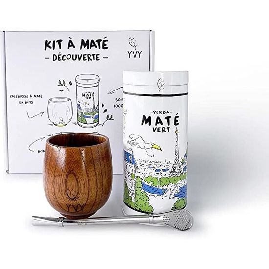 Kit Rituel Maté Bio - YVY Maté - Calebasse en bois, bombilla et 1 boîte ...