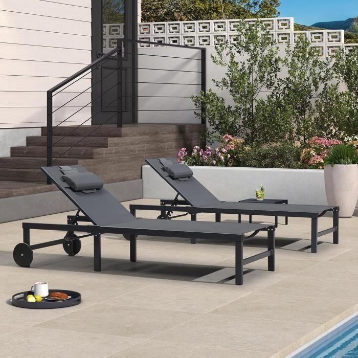 Bain de Soleil,Transat Jardin Exterieur avec Dossier Réglable à 5 Positions pour Jardin,Cour et ...