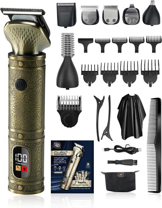 7 En 1 Tondeuse Barbe Homme Tondeuse Cheveux Professionnel, Lame En T Rasoir Électrique Kit Avec ...