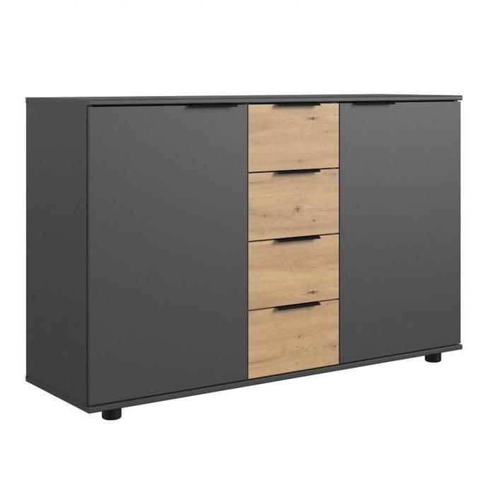 Commode GIRBO 4 tiroirs 2 portes coloris graphite rechampis imitation ...