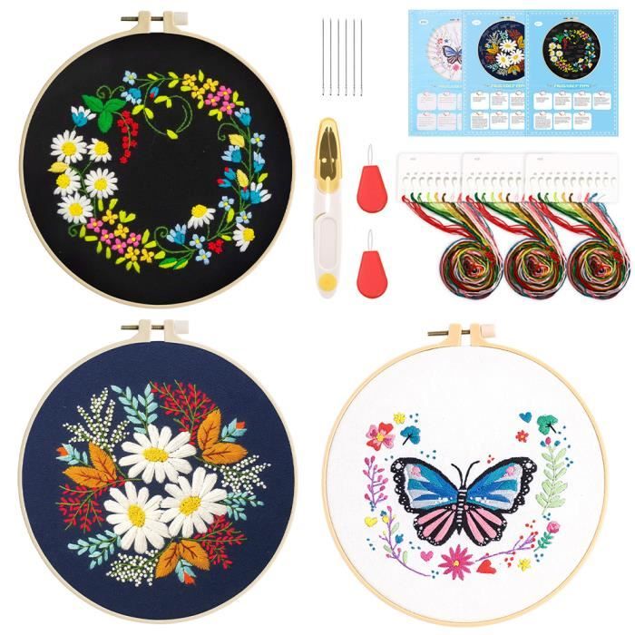 Lot de 3 kit de broderie-kit broderie debutant-Comprenant 3 Cerceaux 3 ...