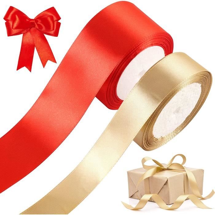 Ruban de satin doré et rouge - Ruban cadeau décoratif - Pour emballage ...