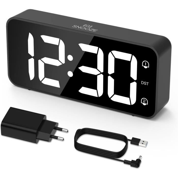 Réveil Numérique, Réveil Led Avec Adaptateur, 0-100% Luminosité Et ...