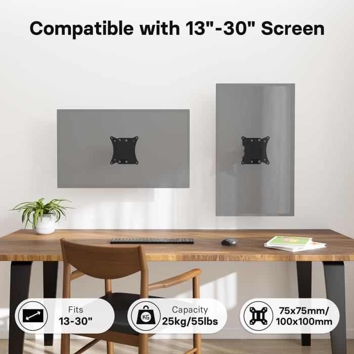 Support TV Mural Fixation, Ecran PC Orientable et Inc ble Universel ...
