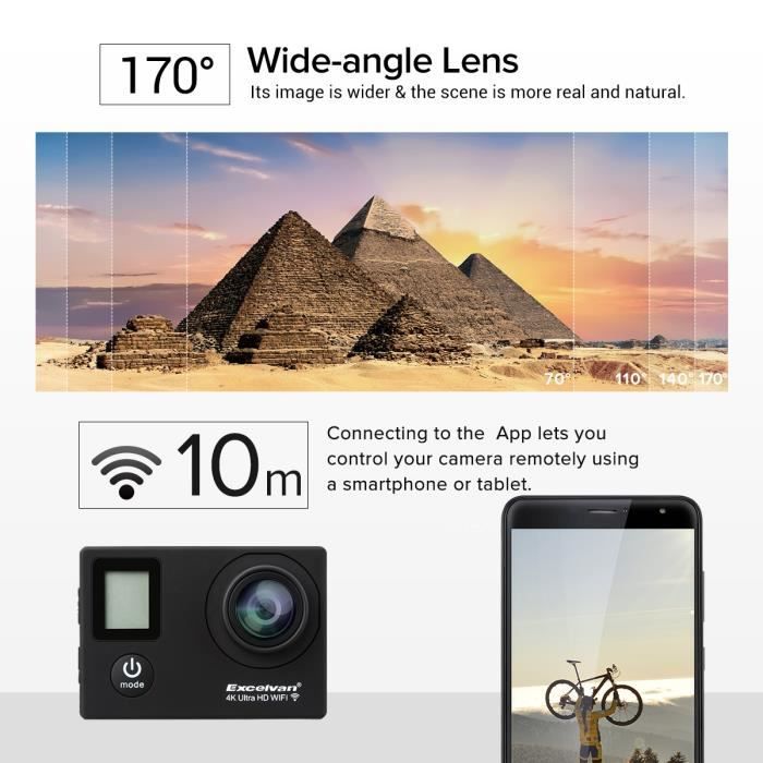 Excelvan Action Caméra Sport DV Sony 179 4K 2,0 po Double Écran Grand ...