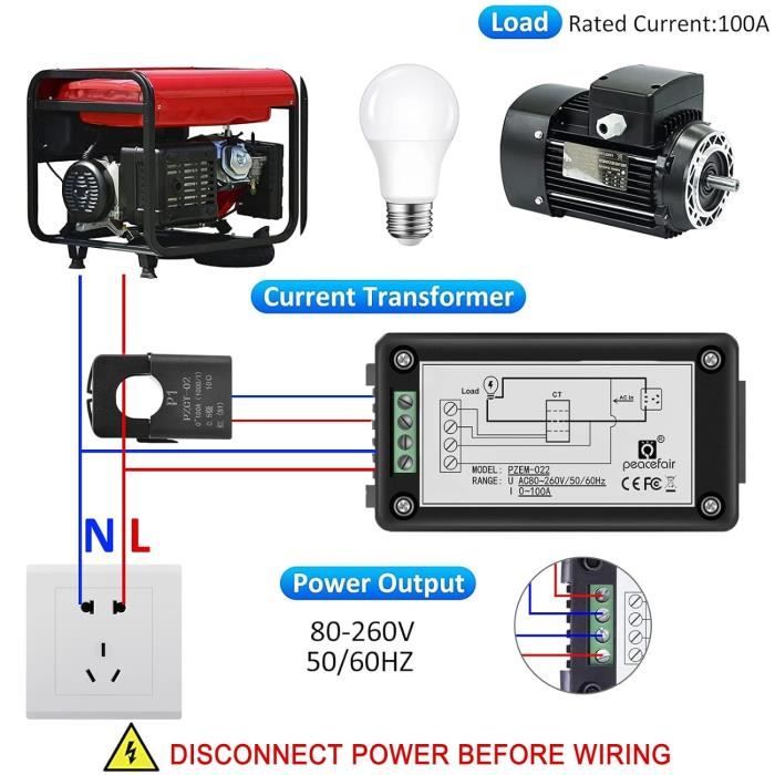 Ac 80-260V 100A Voltmetre Amperemetre Wattmetre Numérique,Testeur De ...