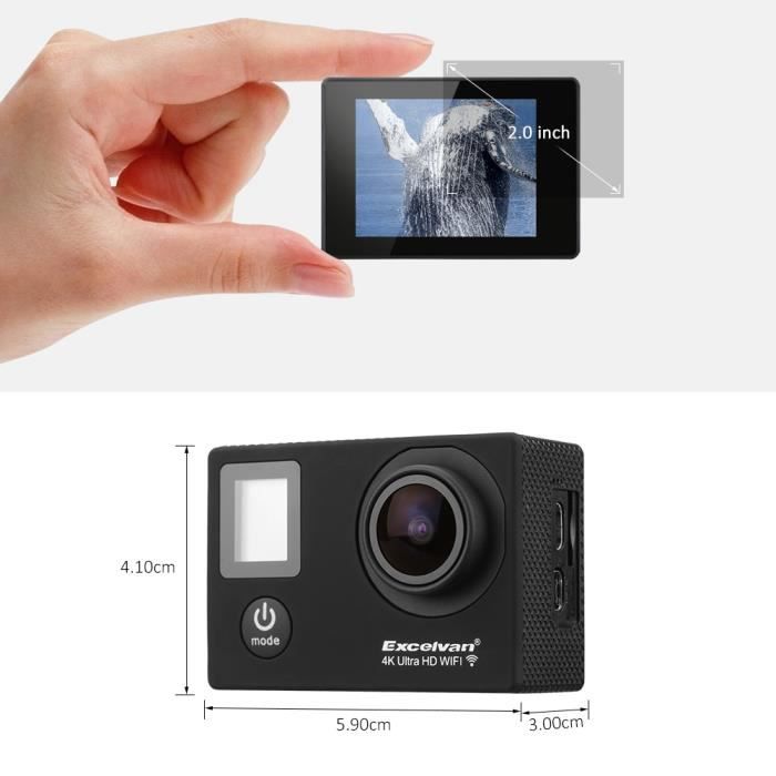 Excelvan Action Caméra Sport DV Sony 179 4K 2,0 po Double Écran Grand ...