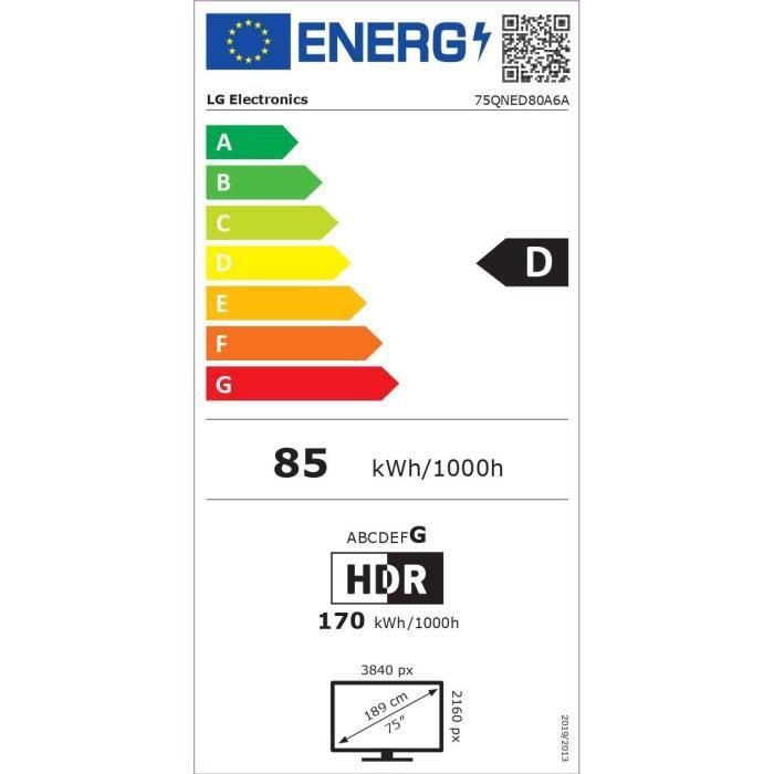 LG 75QNED80 - TV QNED 75" (189 cm) - 4K UHD 3840x2160 - HDR10 - Smart ...