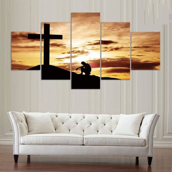 Impression Sur Toile 5 Partie Xxl-Croix De Religion Chrétienne 100X55Cm ...