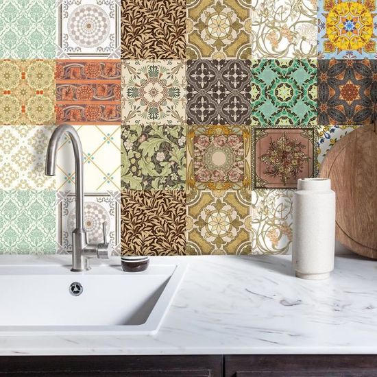 Toati Lot De 18 Autocollants De Carrelage De Style Marocain En Vinyle ...