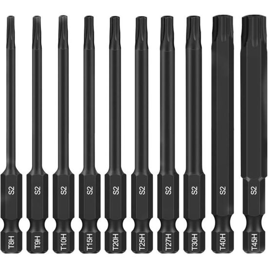 Lot De 10 Embouts De Tournevis Torx 100 Mm T8-T45 Long Kit De Tournevis Magnétique S2 En Acier 1 ...