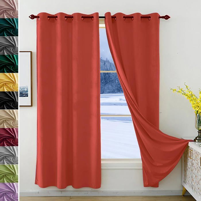 Rideau Occultant Fenetre Velours 180X270Cm (Lxh) Rouge-Orange, Rideau ...