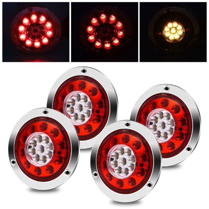 Feux arrire ronds de camion 19 LED 4 feux arrire tanches bicolores 12V ...