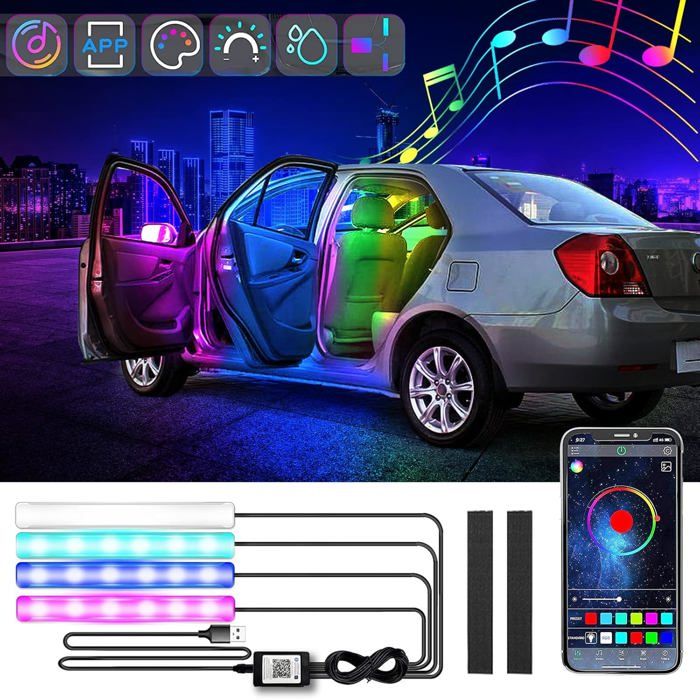 Car Interior Lights, LED Strip Lights for Cars, App Control with DIY ...