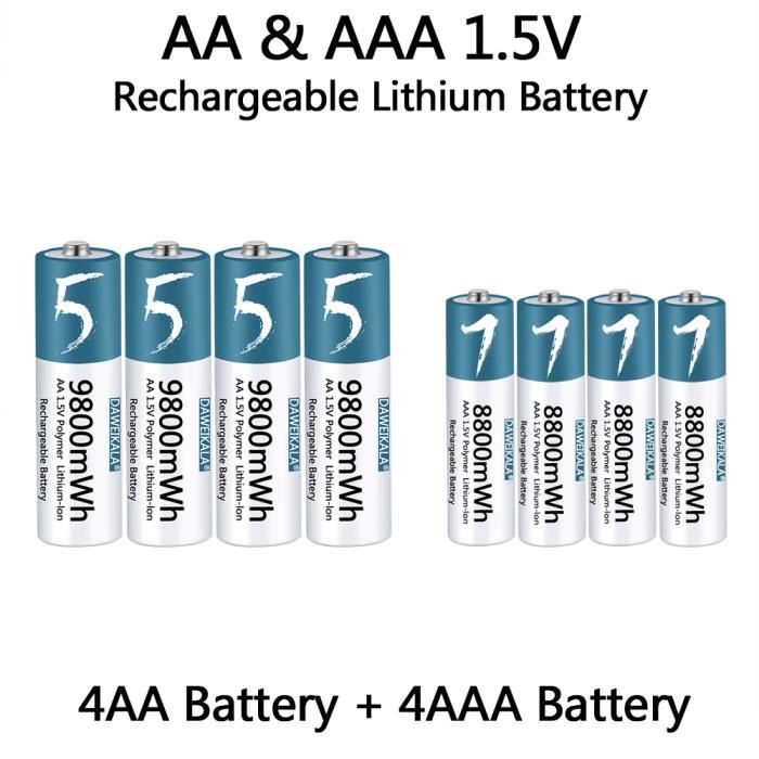 4AA 4AAA-Batterie Lithium-ion Aa-aaa 1.5v, Rechargeable, Pour ...