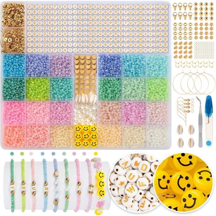 Perles de Rocaille 24 Couleurs, Perle de Rocaille, Perle Avec Smiley et Lettres A-Z Pearls ...