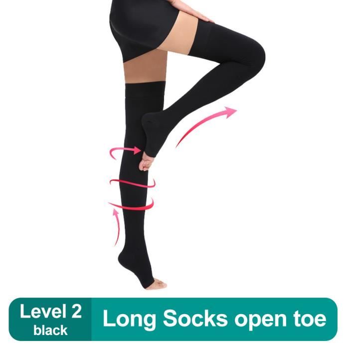 Chaussettes longues noires-bas de varices médicales de niveau 2 pour ...