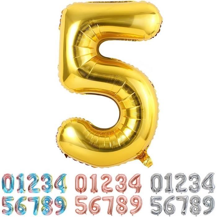 Foil Ballons Chiffre 5 Or, Grands Doré Ballon Numéro 0 1 2 3 4 5 7 8 ...