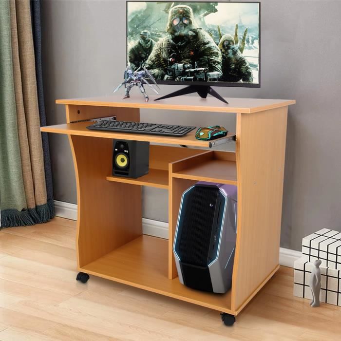 VGEBY Bureau Informatique Roulant avec Roulettes Table d’Ordinateur ...