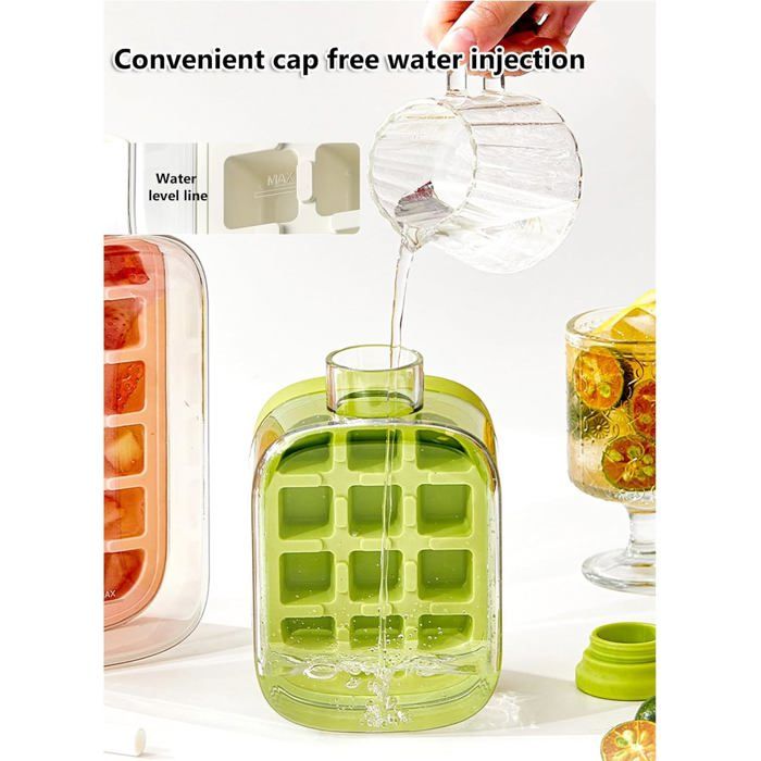 2 In 1 Water Bottle Ice Cube Tray, New Ice Cube Bottle With Lid And Bin ...