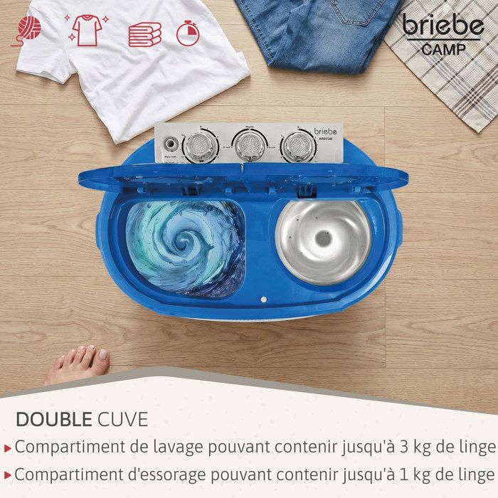 Mini Machine à Laver Portable Camping 3Kg Lavage 1Kg Centrifugeuse 2 ...
