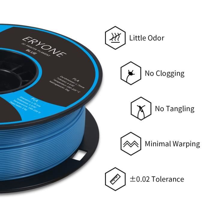 Filament PLA - ERYONE - 1.75 mm 1kg - Bleu - Faible warping - Tolérance ...