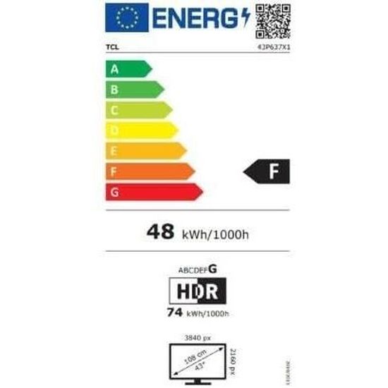 TCL 43P637 - TV LED 109 cm (43") - 4K UHD 3840 x 2160 - TV connecté ...