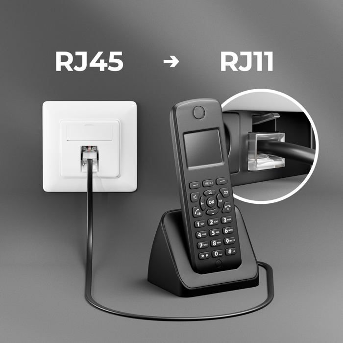 2m Câble Téléphonique RJ11 vers RJ45 - Câble Modulaire Plat - Prise ...