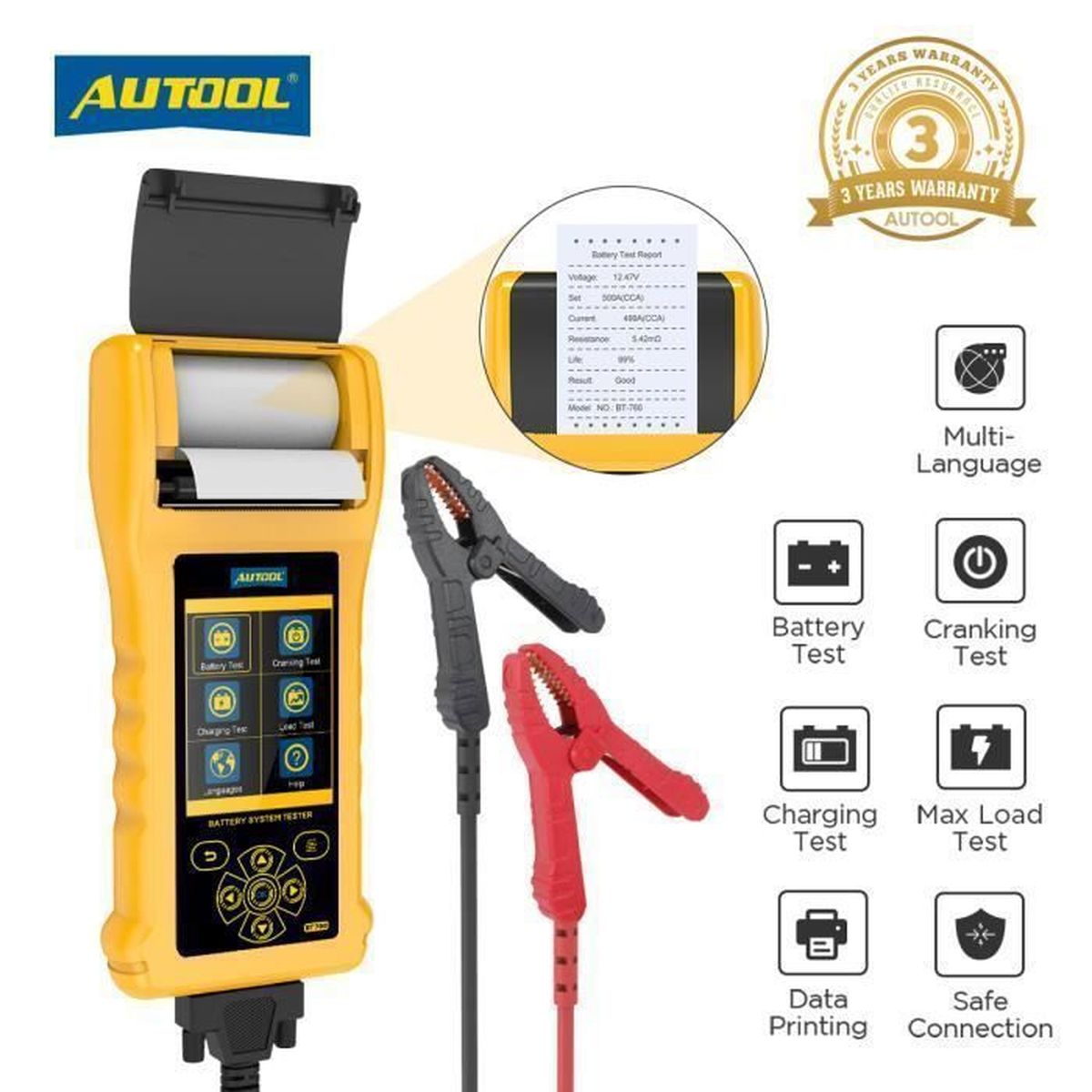 BAZARLAND30.Testeur de batterie de voiture, avec imprimante thermique ...