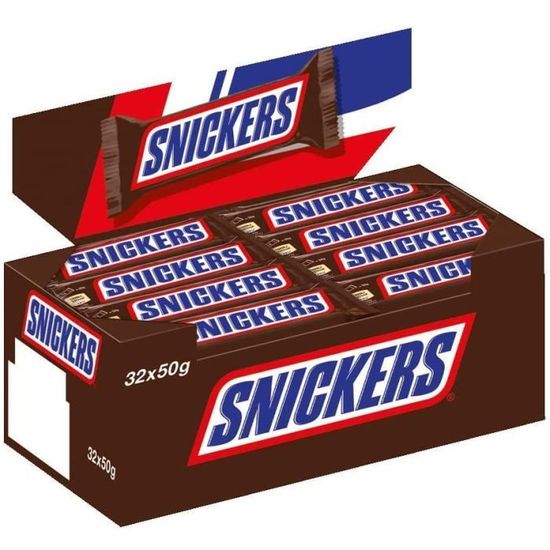 SNICKERS, Barres chocolat au lait fourrées cacahuète et caramel, Boite ...