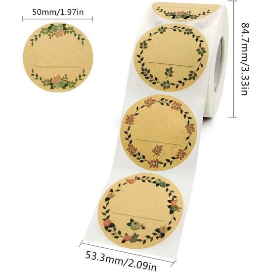 500pcs 5CM Étiquette Autocollantes Ronde Kraft Confiture Autocollants ...