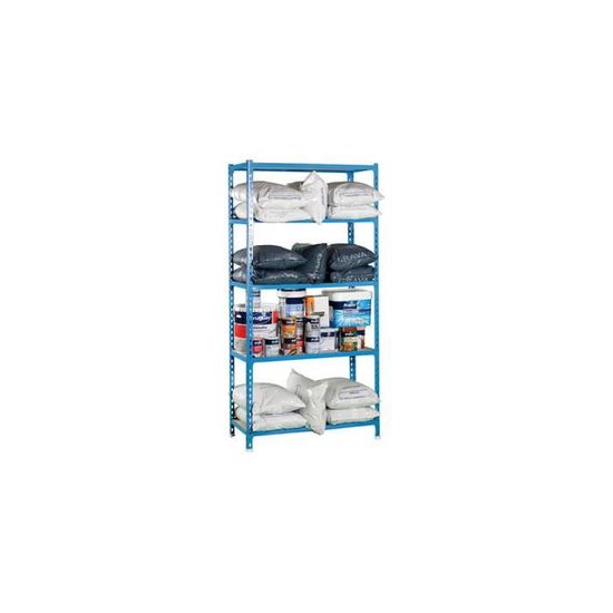 Étagère métallique 5 niveaux - MADERCLICK - MEGAPLUS - 2000 x 1200 x 500 mm - Bleu - Bois ...