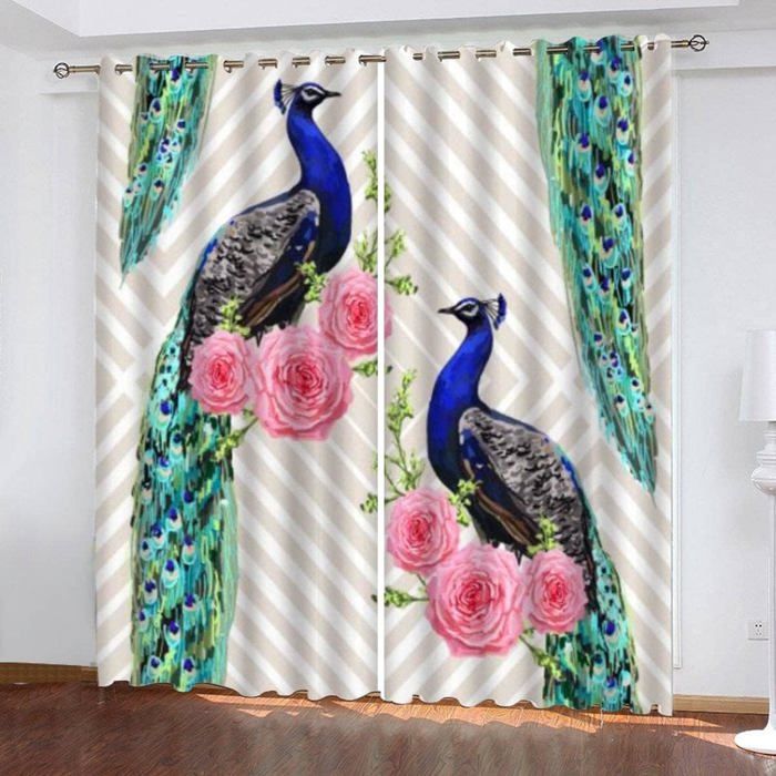 Rideau Occultant Paon Motif Floral Rideaux 3D Imprimé Polyester Opaque ...