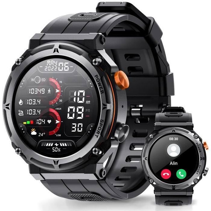 Montre Connectée Sport Homme Militaire - 5ATM Étanche HD Appel SMS ...