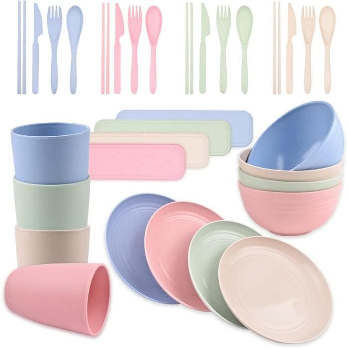 Kit De Vaisselle Camping(32Pcs),Ensemble De Assiette Plastique ...