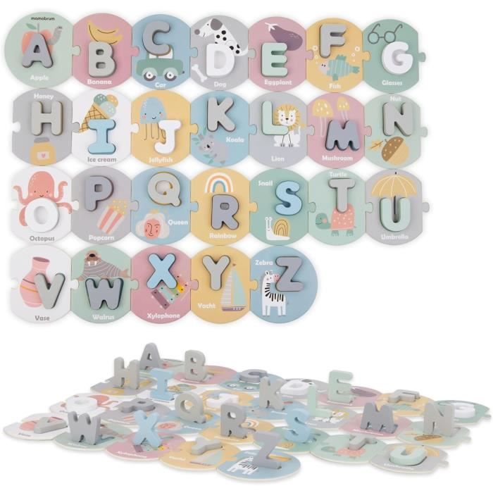 , Puzzle Alphabet En Bois, 26 Lettres En Bois, 26 Puzzles En Carton ...