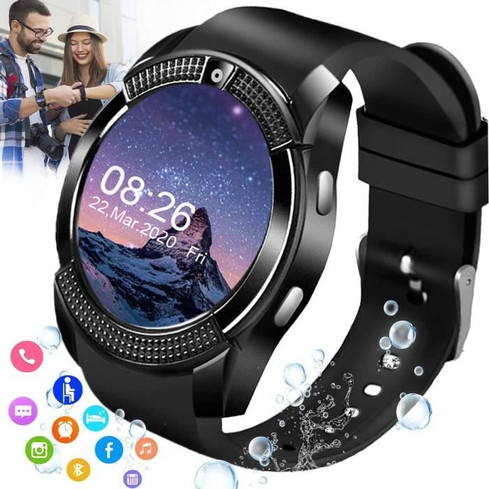 Montre Connectée V8 Avec Carte Sim Tf, Appareil Photo, Bluetooth, Appel ...